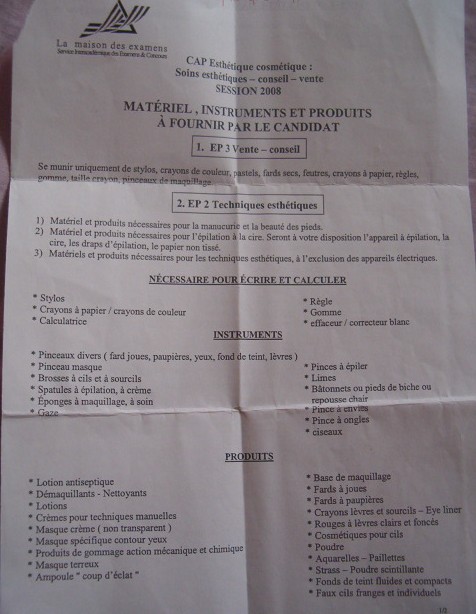 Fournitures Et Materiel Necessaires A La Pratique Pour Le Cap ...